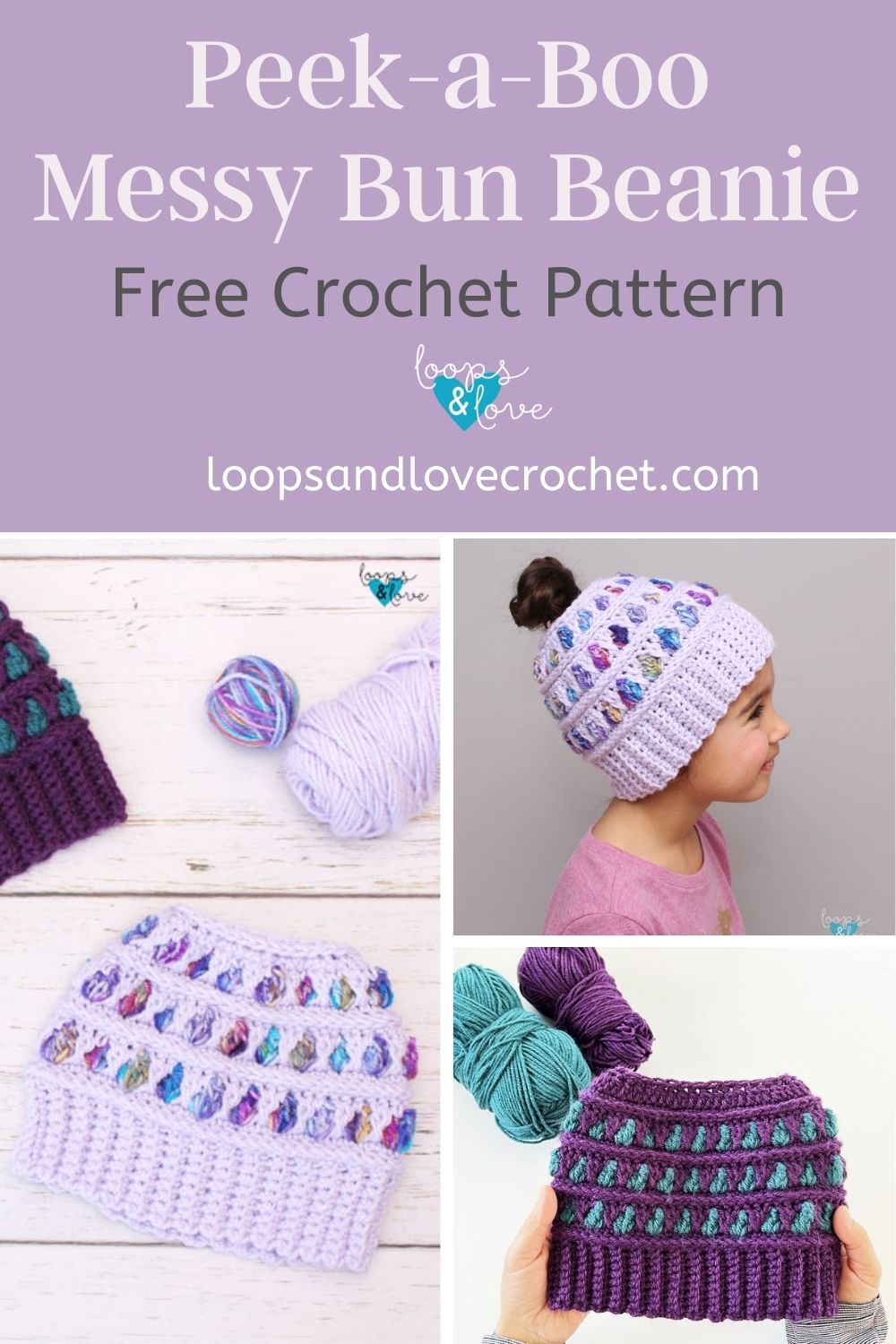Peek-a-Boo Messy Bun Beanie Crochet Pattern Loops & Love Crochet