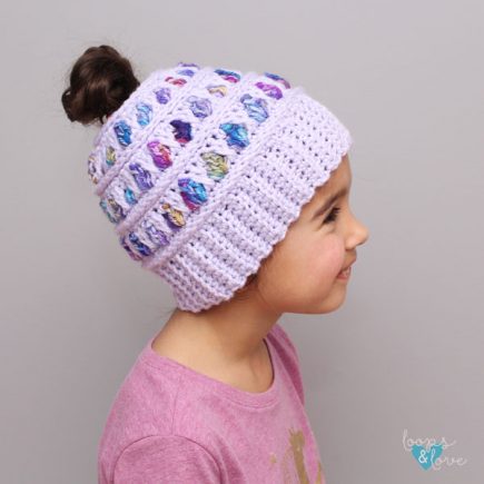 Peek-a-Boo Messy Bun Beanie Crochet Pattern Loops & Love Crochet